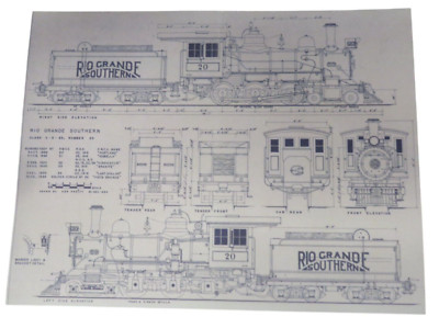 Rio Grande Southern #20 Steam Locomotive Blueprint - PRINT COPY 14" x 9 ...