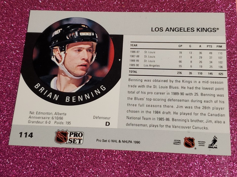 1990-91 Pro Set Kings Hockey Card #114 Brian Benning UER | eBay