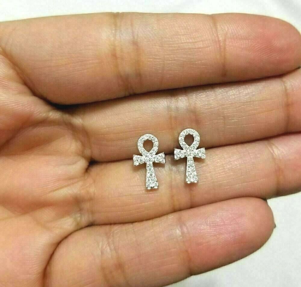 1.50 Ct Round Moissanite Cross Ankh Beauty Stud Earrings 14k White Gold ...