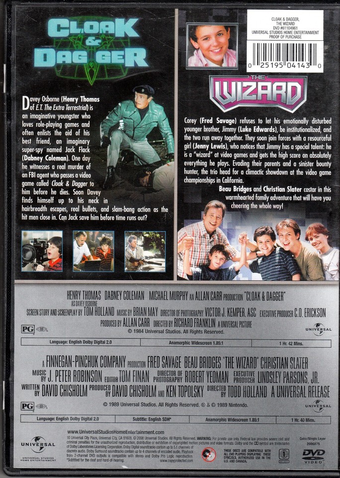 Cloak & Dagger + The Wizard DVD Fred Savage Christian Slater Retro 80s ...