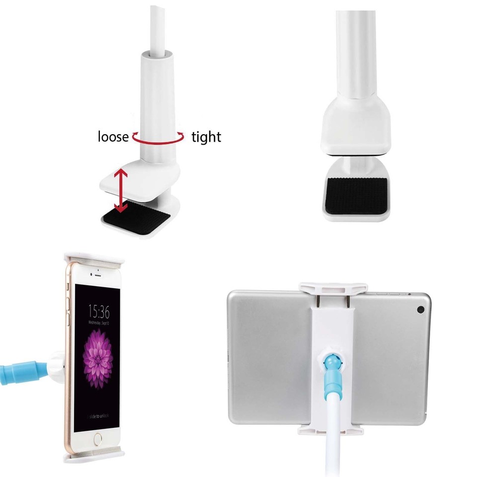 White Gooseneck Phone Holder, 360 Rotate, Adjustable Cell Stand, Desk ...