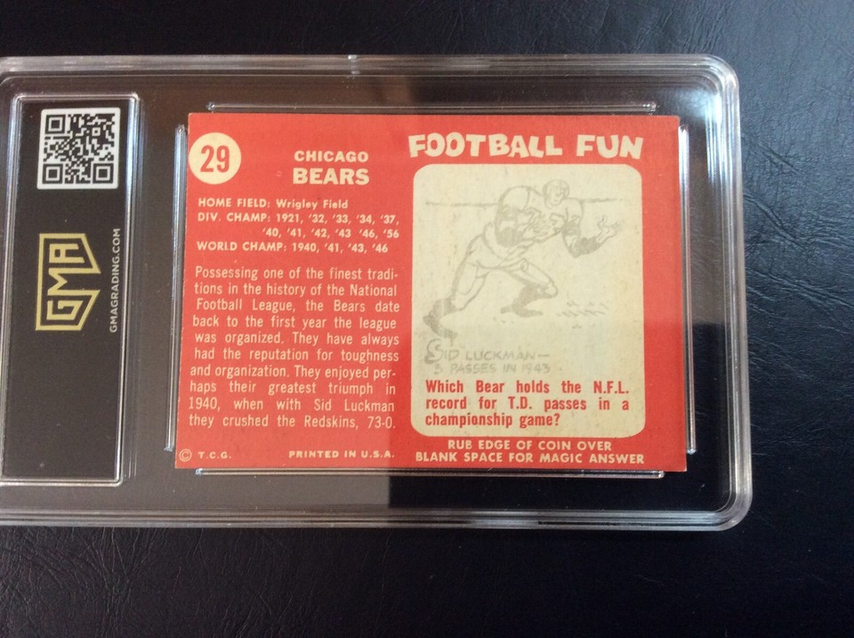 VERY RARE 1958 TOPPS CHICAGO BEARS TEAM CARD #29 - GRADED (6) EX-NEAR ...