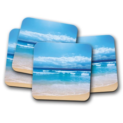 4 Set - Beautiful Beach Scene Coaster - Holiday Sand Sea Sunny Cool ...