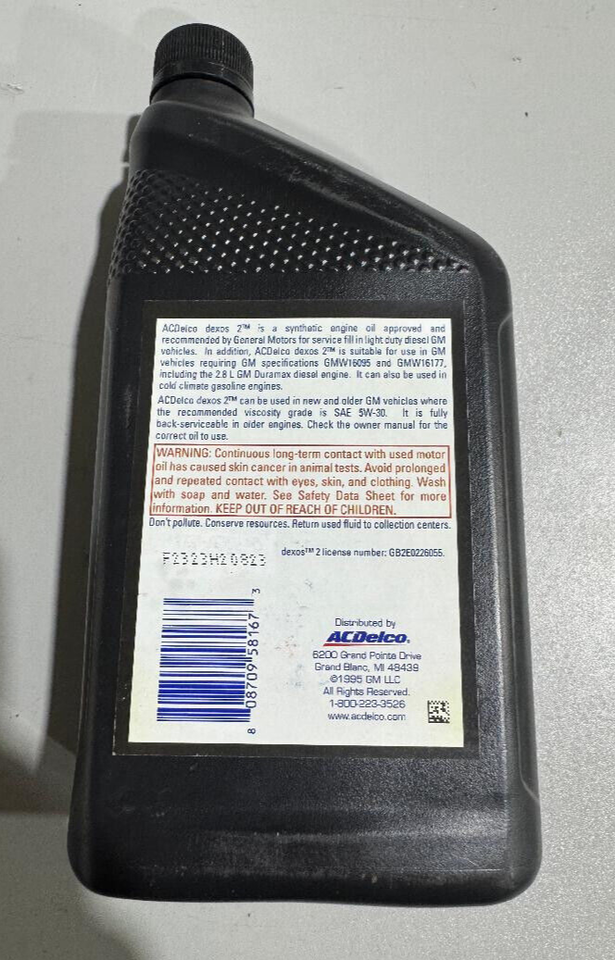GENUINE OEM GM/ACDELCO DEXOS FULL SYNTHETIC 5W-30 ENGINE OIL P/N ...