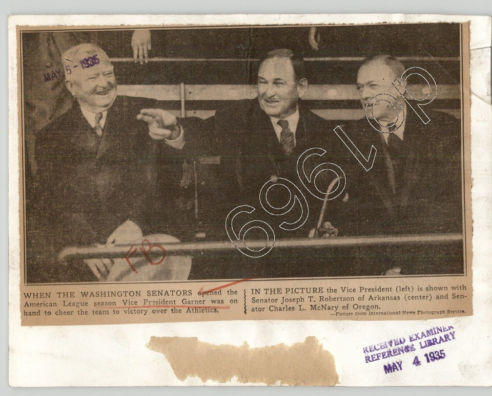 FDR VICE PRESIDENT N GARNER @ Washington SENATORS Baseball Game 1935 ...
