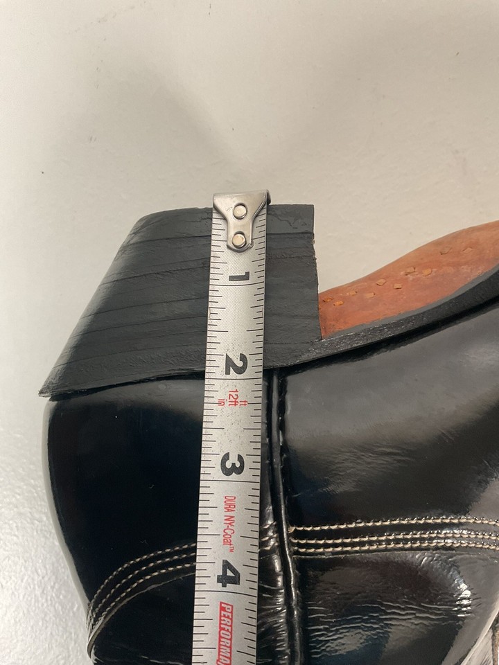 Vintage Nocona Patent Leather Cowboy Boots 9 D Glossy Old Black Label ...