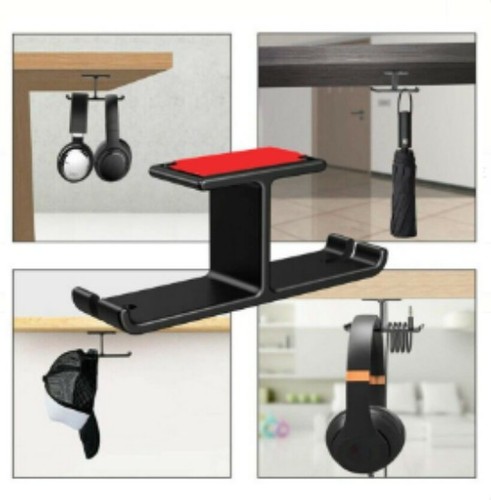 Dual Headset Hanger Headphone Alloy Aluminum Under Desk Hook Holder ...