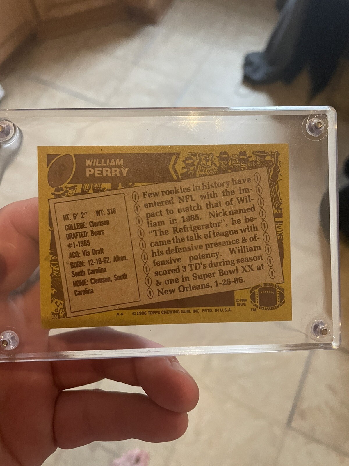 1986 Topps William Perry Rookie Card #20 Chicago Bears HOF - Near Mint ...