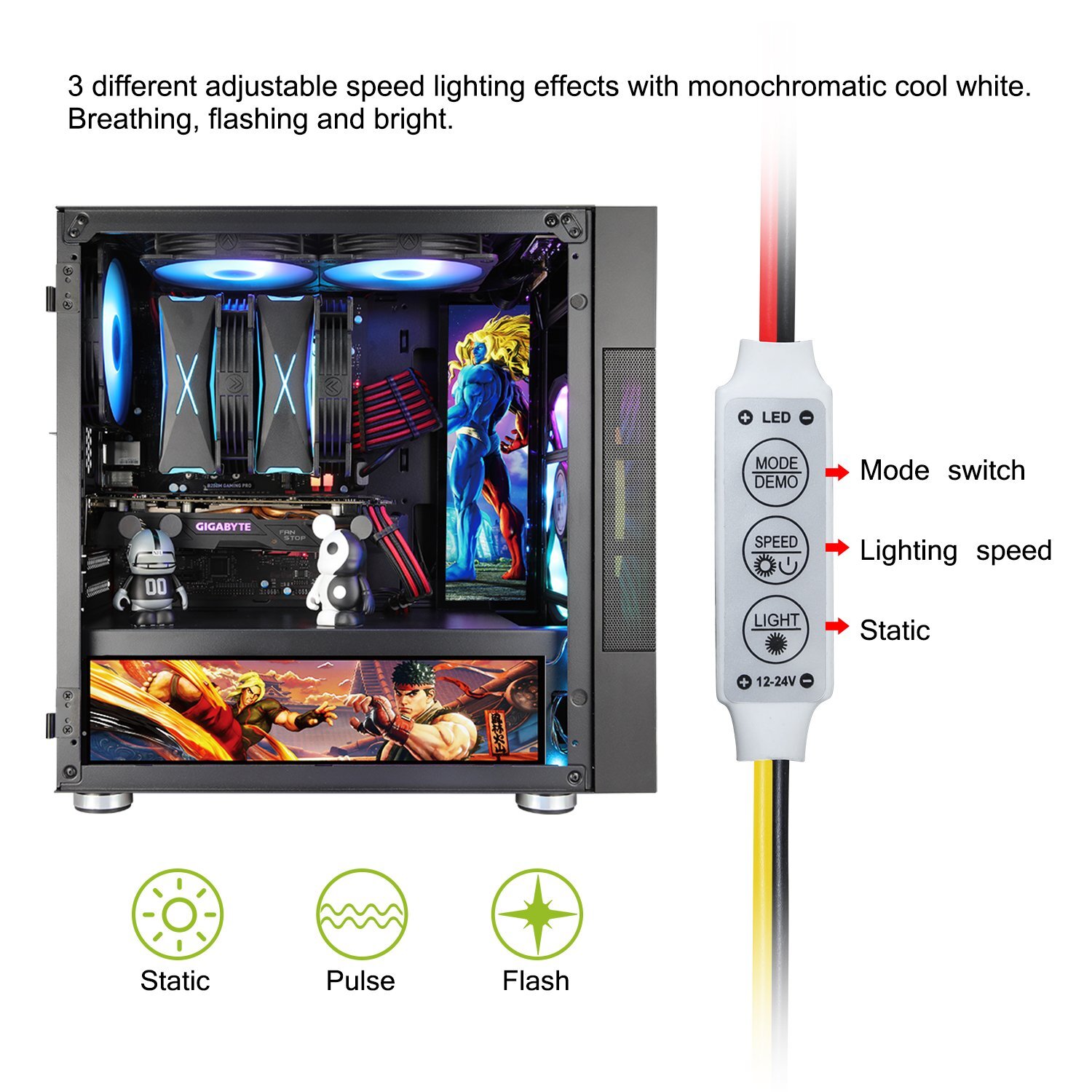 Vetroo Computer PC Case Decor LED Vertical Board Full HD 2K Multi-Mode ...