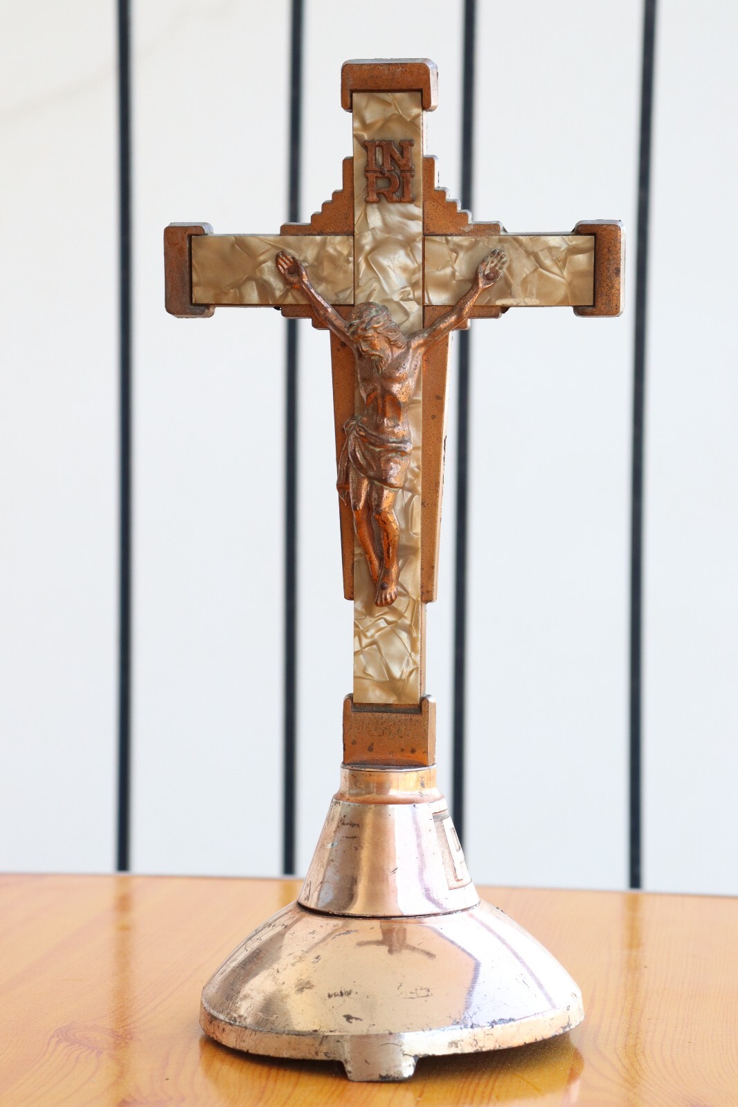 Altar Crucifix Cross Standing mother of pearl Antique Jesus Church ...