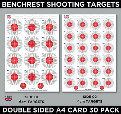 Benchrest Shooting 6cm & 4cm Targets A4 Card Air Rifle Pistol 2 Sided ...