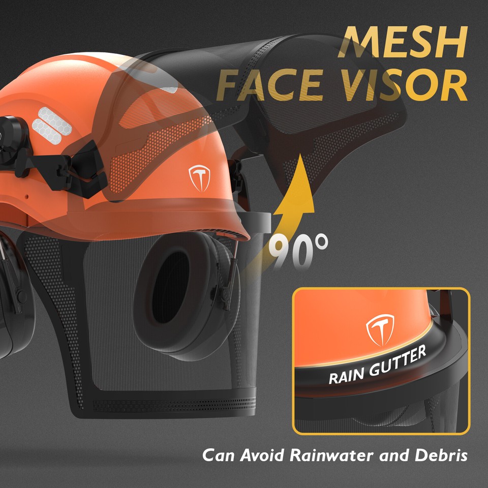 Forestry Safety Helmet with Ear Muffs & Face Shield Visor Chainsaw Anti ...