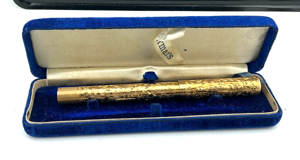 Vintage WATERMAN 554 LEC Fountain Pen 14K SOLID PINK GOLD HEV OVERLAY ...