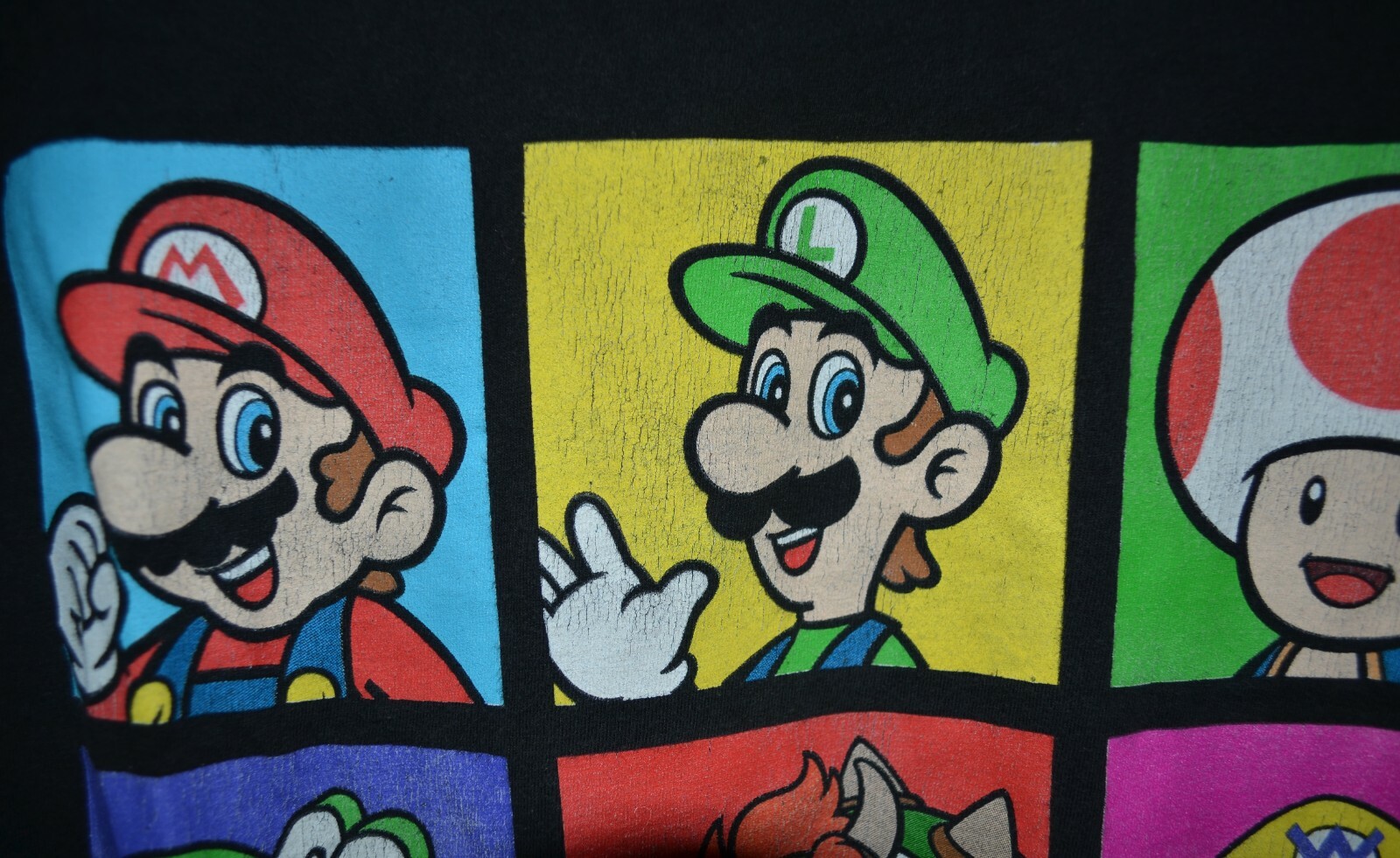 Super Mario Men’s Black Mario Characters Short Sleeve… - Gem