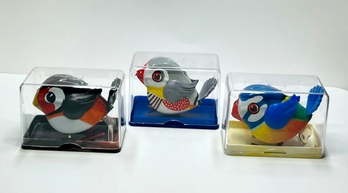 (3) LEHMANN Wind Up Birds Tin Toy Germany LULU LOLA LULI Finches Box ...