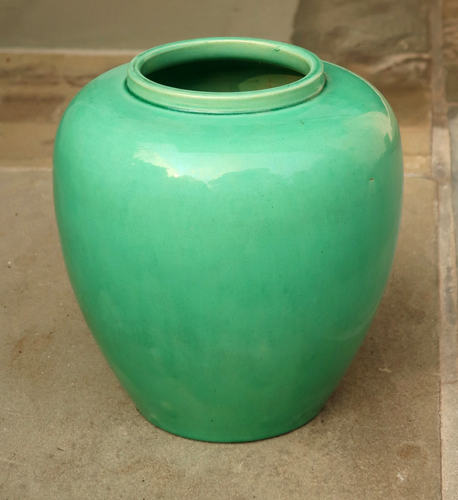 Antique Japanese Awaji Ware Monochrome Green Art Pottery Vase 7 In ...