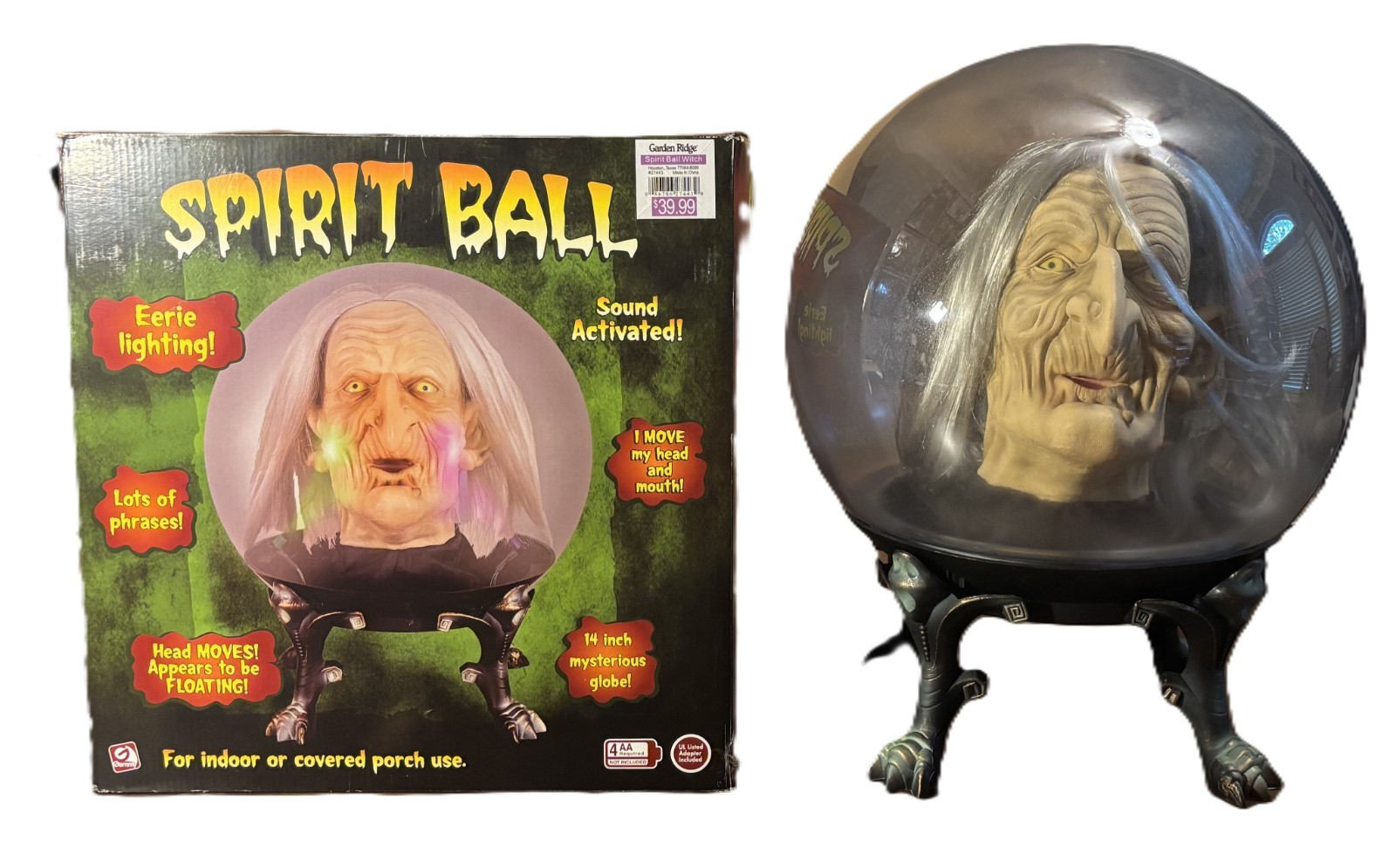 VTG Gemmy Animated Spirit Ball Witch Crystal Ball Halloween w/ legs/box ...