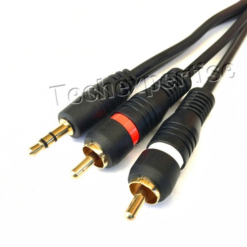 3.5mm Aux Jack to 2 RCA Phono Stereo Audio Y-Splitter Cable Cord Gold ...