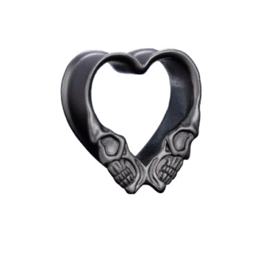 Pair Copper Black Skull Heart Ear Tunnels Ear Gauges Piercings Body ...