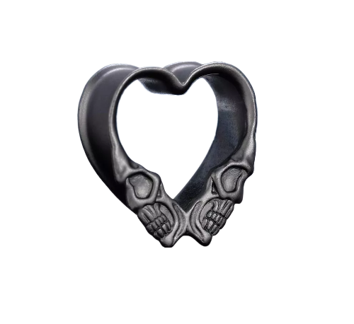 Pair Copper Black Skull Heart Ear Tunnels Ear Gauges Piercings Body ...