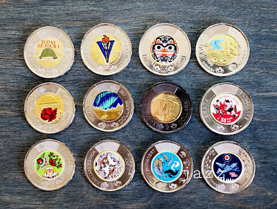 Complete Set 2017-2024 Canada $2 Two Dollars Coloured Toonies Coins ...