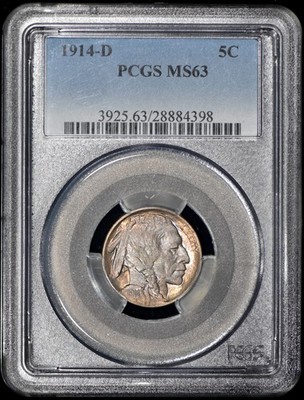 1914-D Buffalo Nickel 5c PCGS MS63 - Purple/Russet Color! | eBay