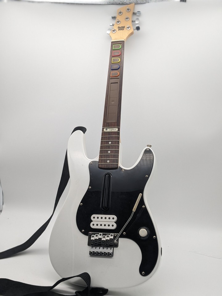 RARE Wii Logitech REAL WOOD Guitar Hero WIRELESS CONTROLLER E-R0006 ...