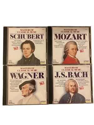 4 Masters of Classical Music CDs Mozart J.S.Bach Wagner Schubert Vols 1 ...