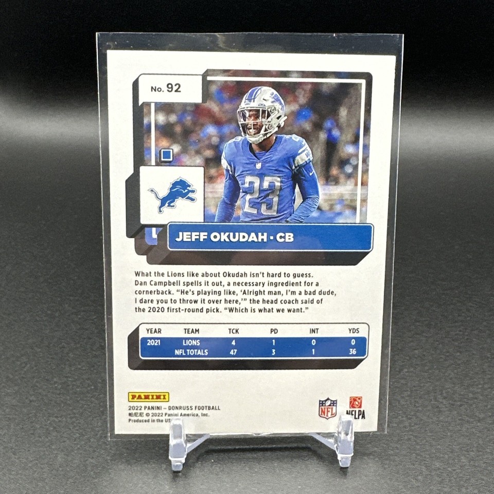Jeff Okudah 2022 Panini Donruss Football NFL Base Card #92 Detroit ...