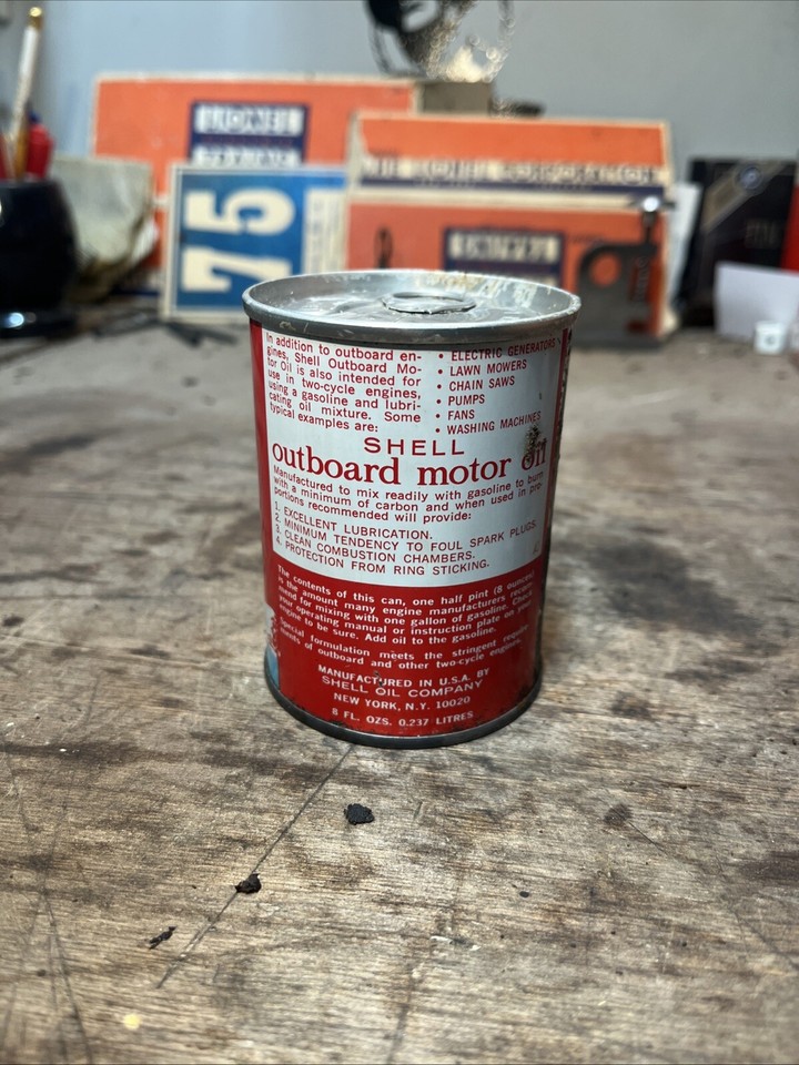 Vintage NOS Shell Outboard Motor 1/2 Pint 8oz Full Oil Two Cycle Sae-30 ...