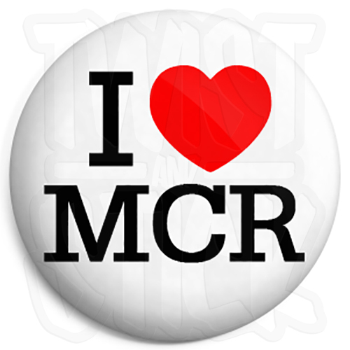 I Love MCR - 25mm Heart Pin Button Badge - City of Manchester | eBay UK