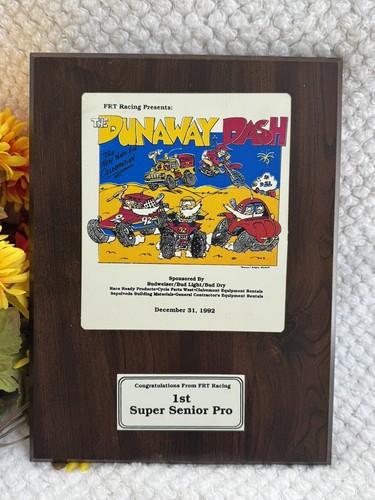 Vtg 1992 FRT Pacing Dunaway Dash 1st Place Super Senior Pro Plaque ...