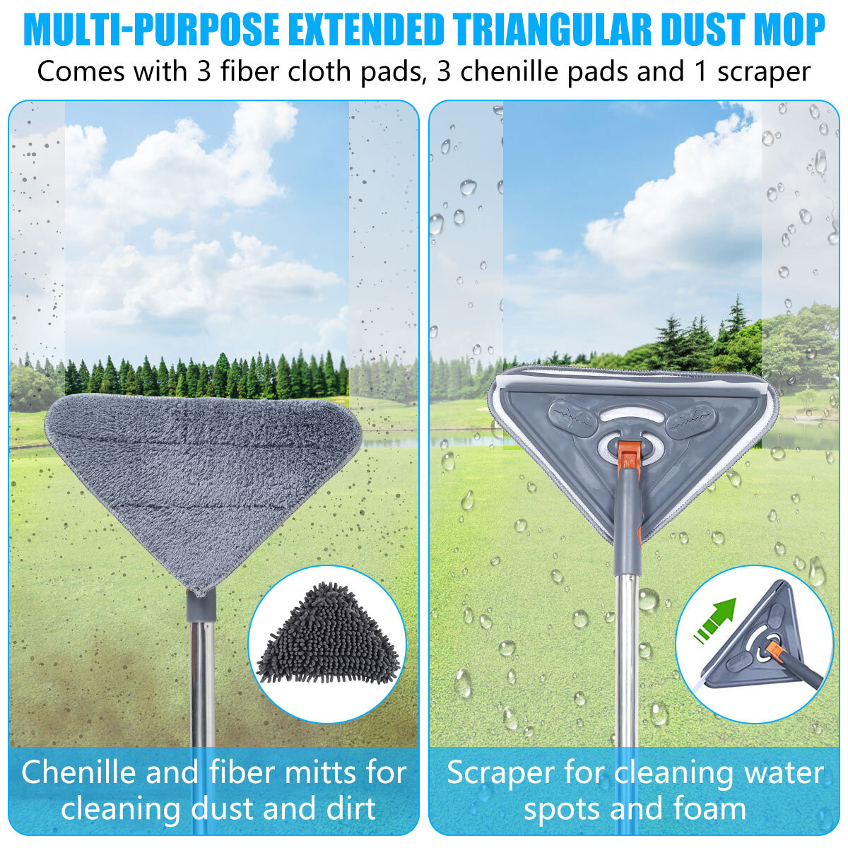 14pcs 360° Rotatable Adjustable Cleaning Mop Triangle Mop Floor Wall ...