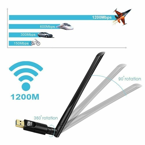 1200Mbps Wireless USB Wifi Adapter Dongle Dual Band 2.4G/5GHz w/Antenna ...