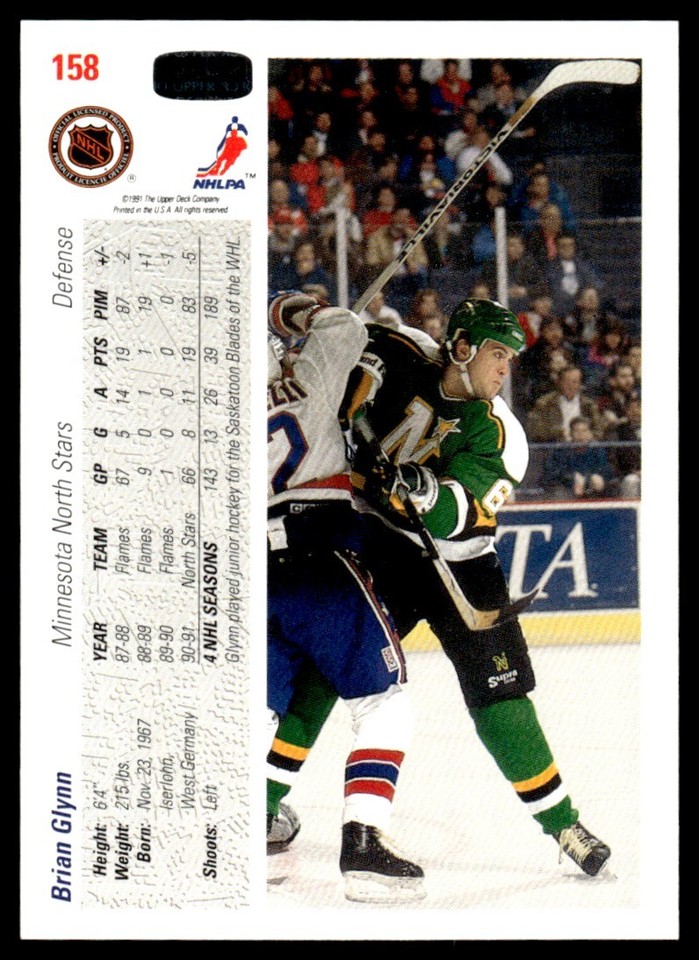 1991-92 Upper Deck Brian Glynn Rookie Minnesota North Stars #158 | eBay