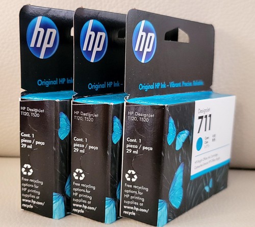 3 Packs Genuine HP DesignJet #711 29-ml CYAN CZ130A Ink Cartridges *NEW ...