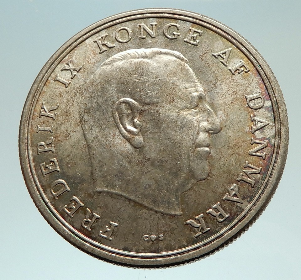 1964 DENMARK King Frederick IX Silver Princess ANNE MARIE WEDDING Coin ...