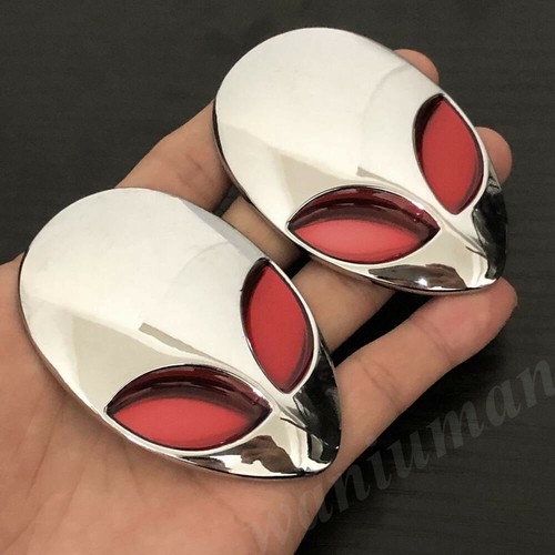 2x Big Metal Chrome Alienware Alien Head UFO Car Emblem Badge Decals ...