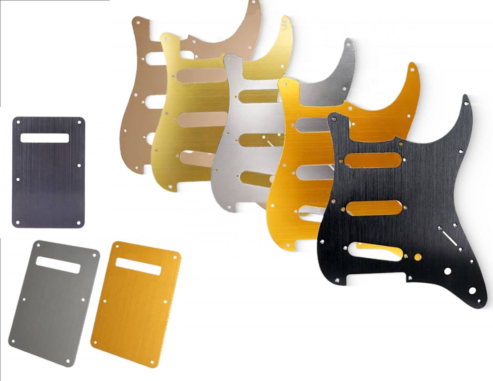 BRUSHED ANODIZED ALUMINUM Pickguard for Strat® SSS USA MIM with back ...