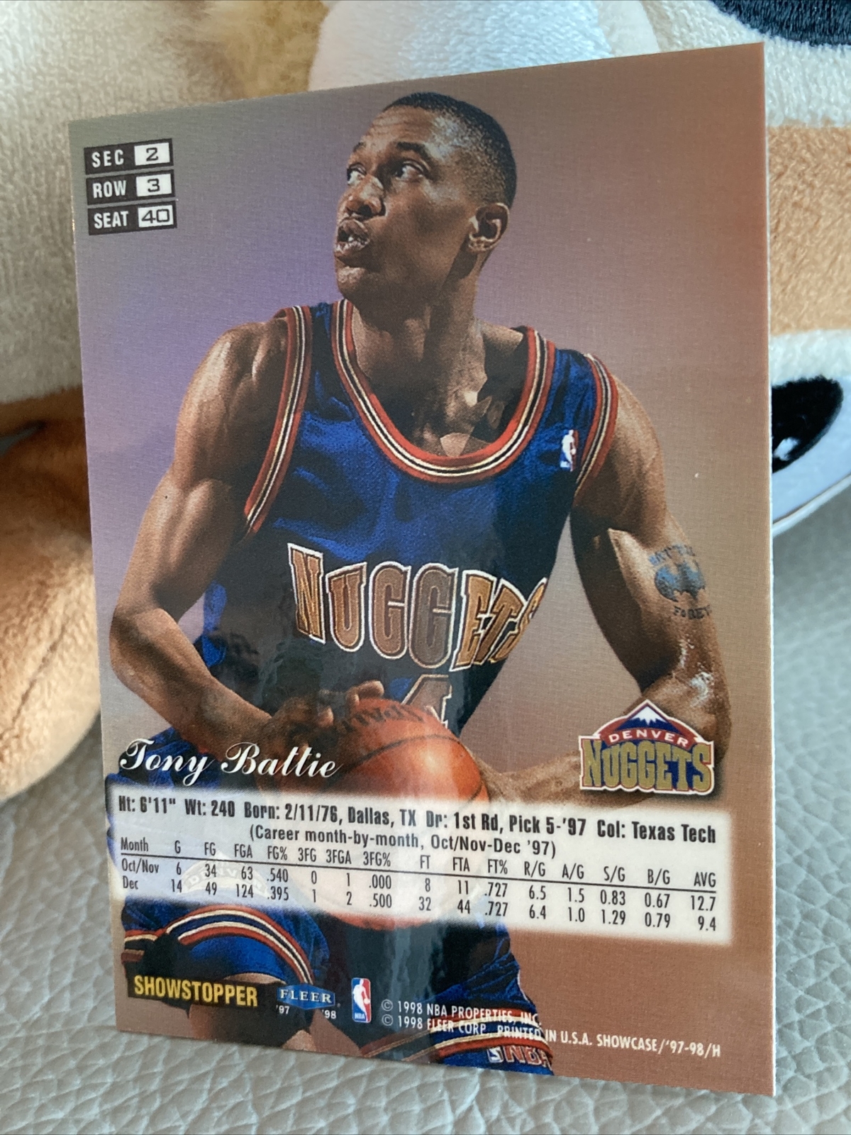 NBA 1997-98 Flair Showcase Showstopper Denver Nuggets Tony Battie RC ...