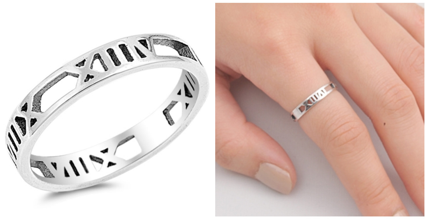 Sterling Silver 925 PRETTY ROMAN NUMERAL DESIGN SILVER RING 3.5MM SIZES ...