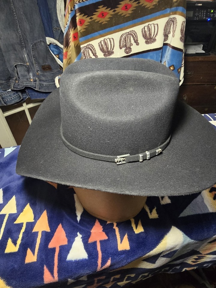 Stetson 4X Apache Black Buffalo Fur Felt Cowboy Western Hat - Size 7 3/ ...