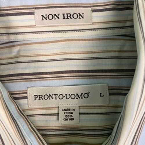 Pronto Uomo Non Iron Striped Dress Shirt Long Sleeve Button Up, L | eBay