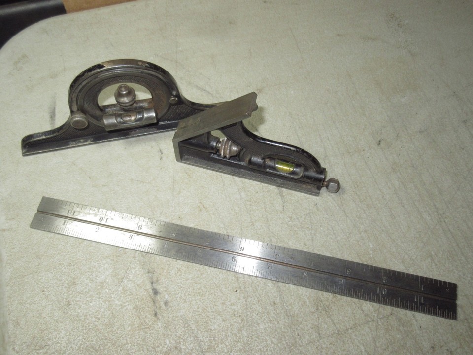 vintage L S Starrett machinist combination square & angle protractor ...