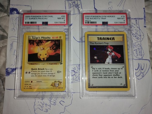 Pokemon ENGLISH Lt. Surge's Pikachu Rocket's Trap PSA 8 MINT HOLO 2 ...