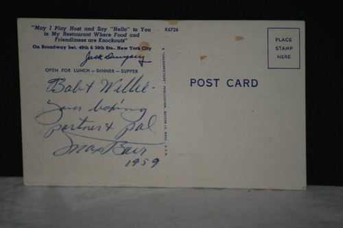 1959 Max Baer Signed & Dated, Jack Dempsey/Jess Williard Postcard, JSA ...