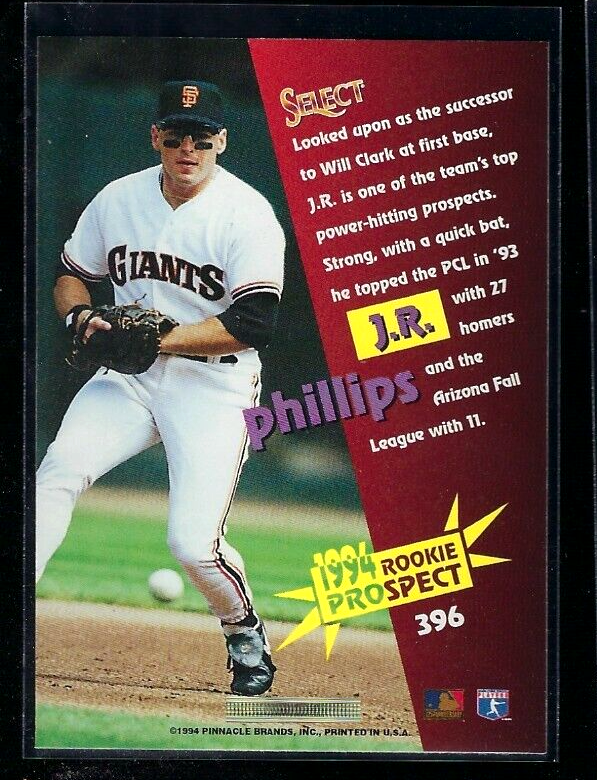 J. R. Phillips - Rookie Prospect - 1994 Score Select #396 - San ...