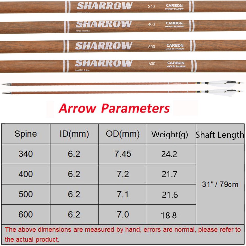 12X 31" Pure Carbon Arrows Natural Feather SP340 400 500 600 Archery ...