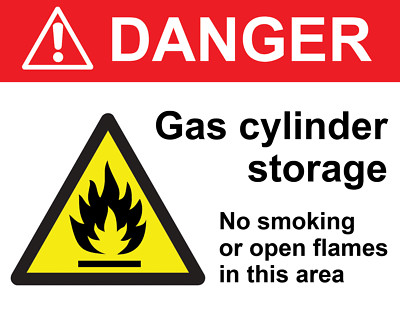 Danger Gas Cylinder Storage Safety Notice Foamex Rigid PVC Sign OR ...