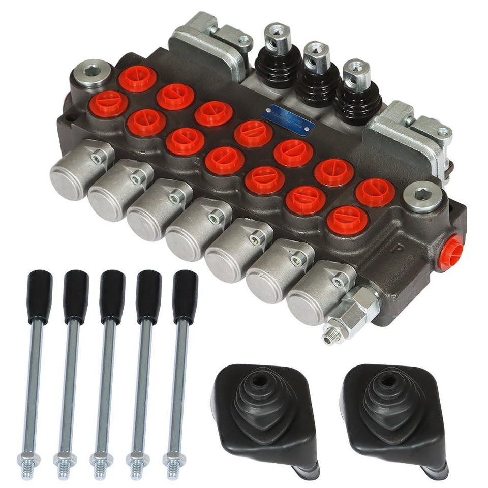 Hydraulic Backhoe Directional Control Valve w/ 2 Joysticks, 6 Spool, 11 ...